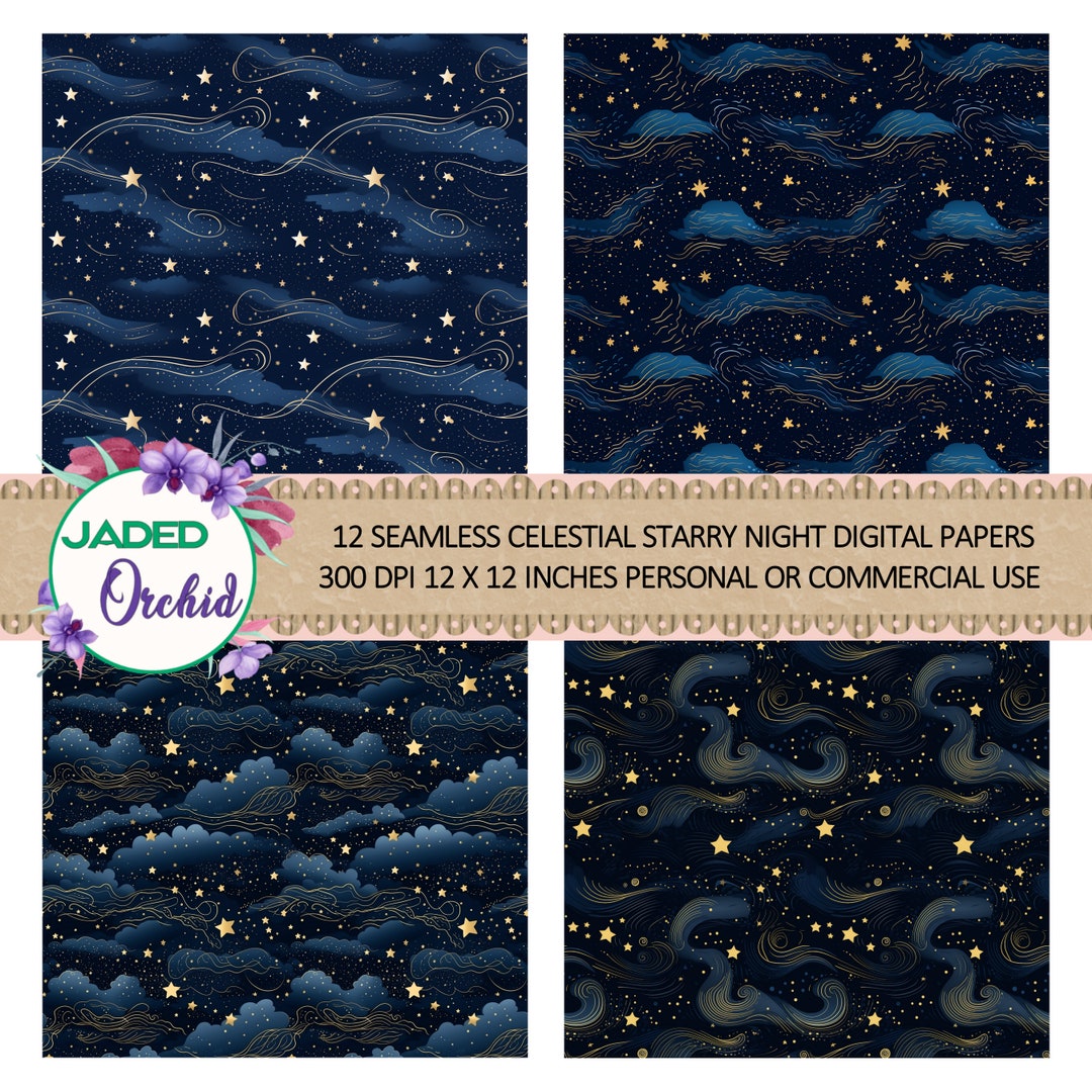 Celestial Starry Night Background Paper, Night Sky Seamless Paper ...