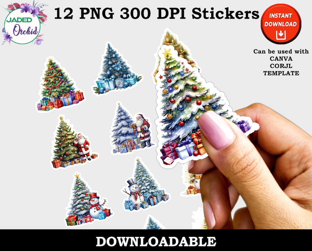 Christmas Tree Sticker, Print and Cut Digital PNG Holiday Sticker ...