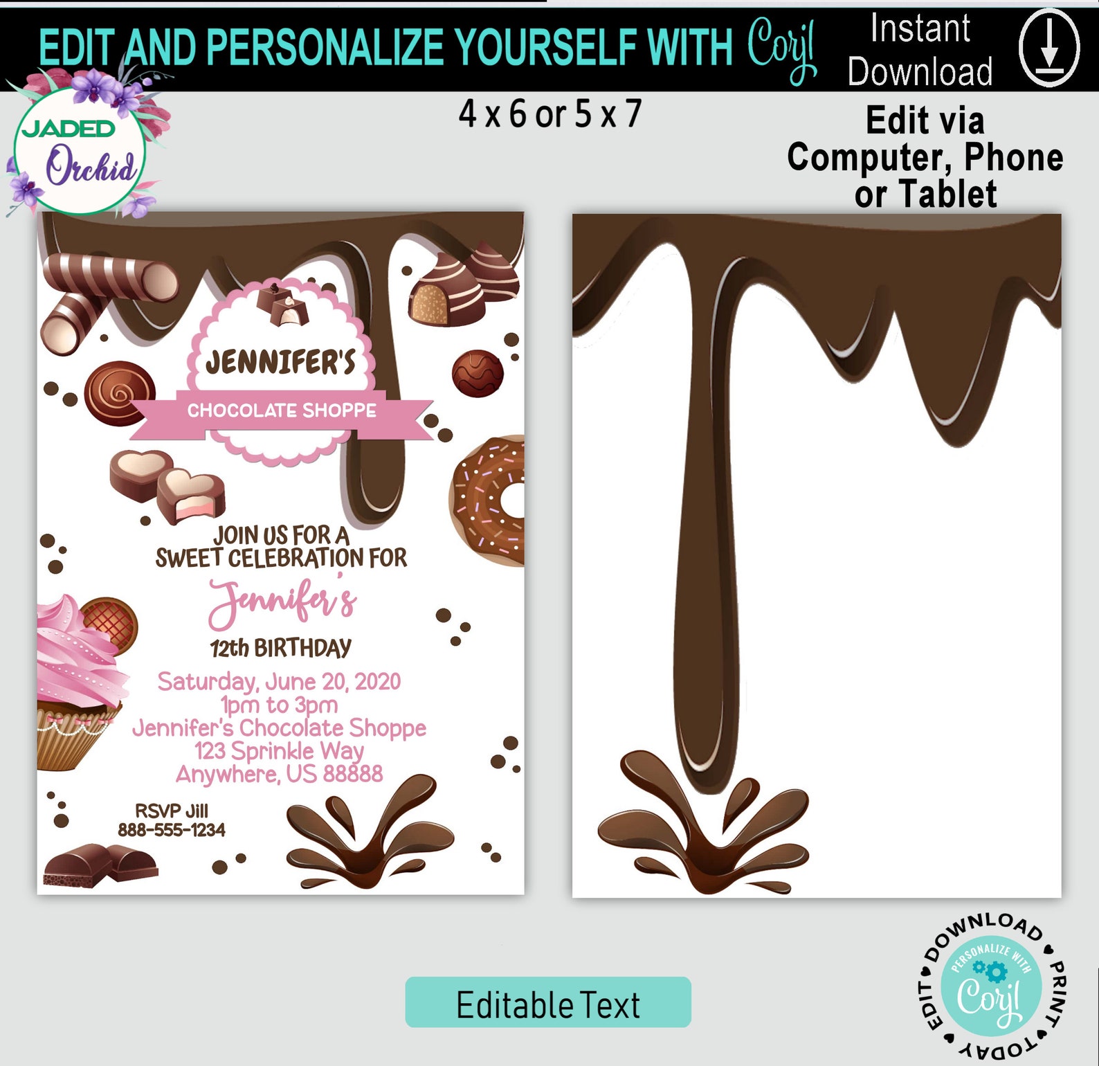 Chocolate Birthday Invitation Sweet Chocolate Candy Invite - Etsy