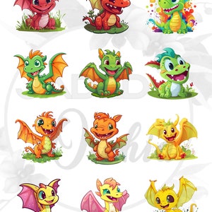 Printable Cute Dragon Print and Cut Digital PNG Sticker Sheet, 24 ...