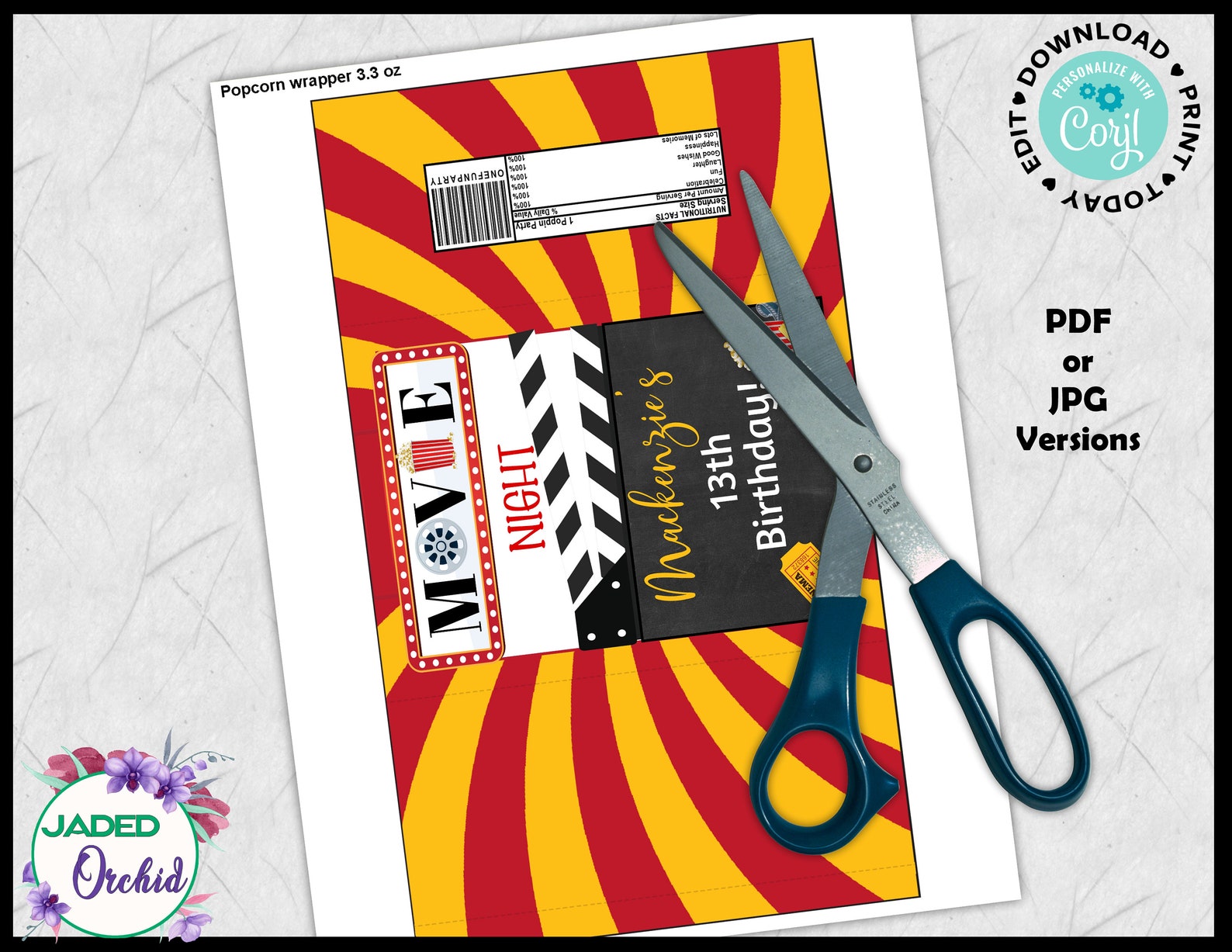 Printable Movie Night Microwave Popcorn Wrapper Label Movie - Etsy