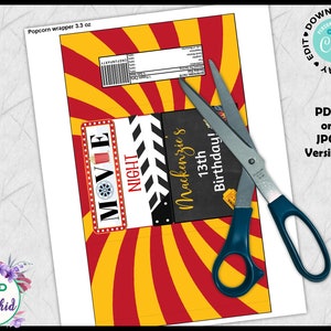 Printable Movie Night Microwave Popcorn Wrapper Label, Movie Nite Party ...