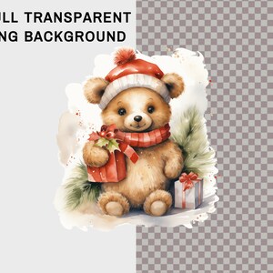 Digital Watercolor Christmas Bear Clipart, Woodland Creature Clipart ...