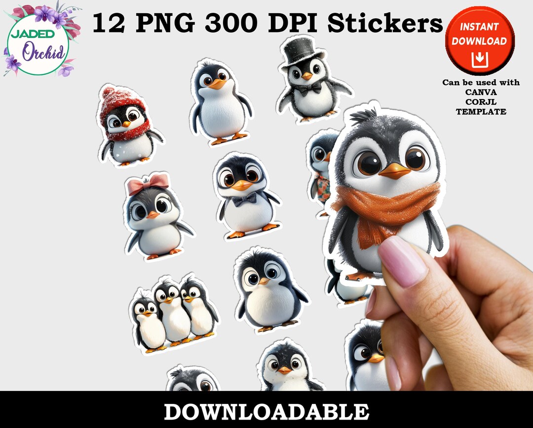 Printable Cute Penguin Stickers, Adorable Penguin Stickers, 12 Print ...