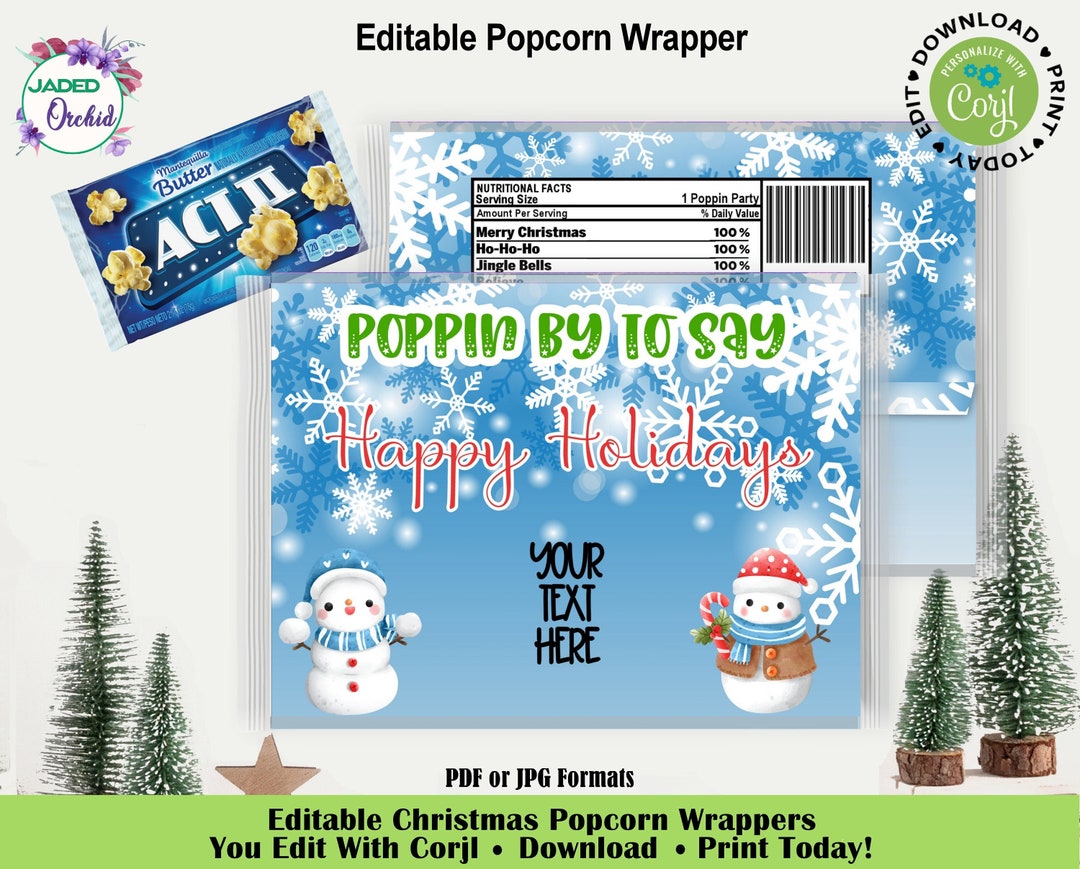 Printable Snowman Popcorn Wrapper Christmas Party Microwave - Etsy New ...