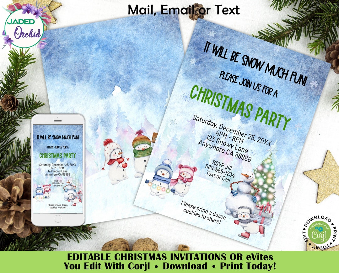 Printable Holiday Snowman Christmas Party Invitation, Christmas Party ...