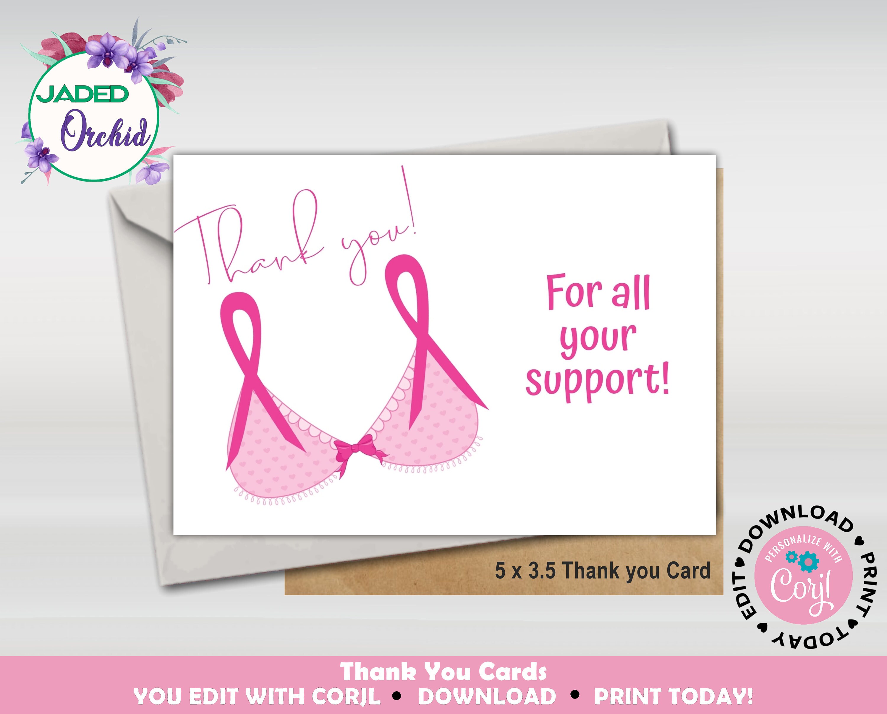 Editable Breast Cancer Thank You Cards Breast Cancer Survivor | Etsy