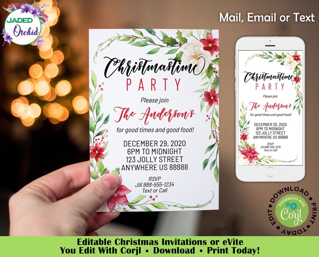 Christmas Wreath Party Invitation Holiday Wreath Invitation - Etsy