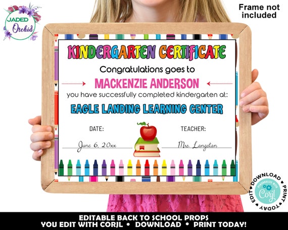 Printable Girls Kindergarten Certificate Sign Kindergarten | Etsy