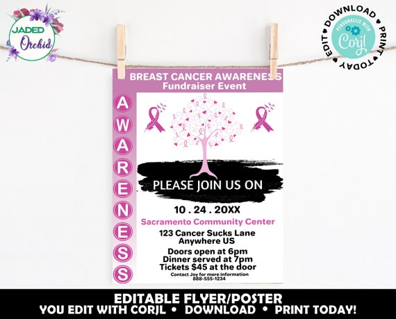 Breast Cancer Survivor Event Cancer Fundraiser Flyer Cancer - Etsy