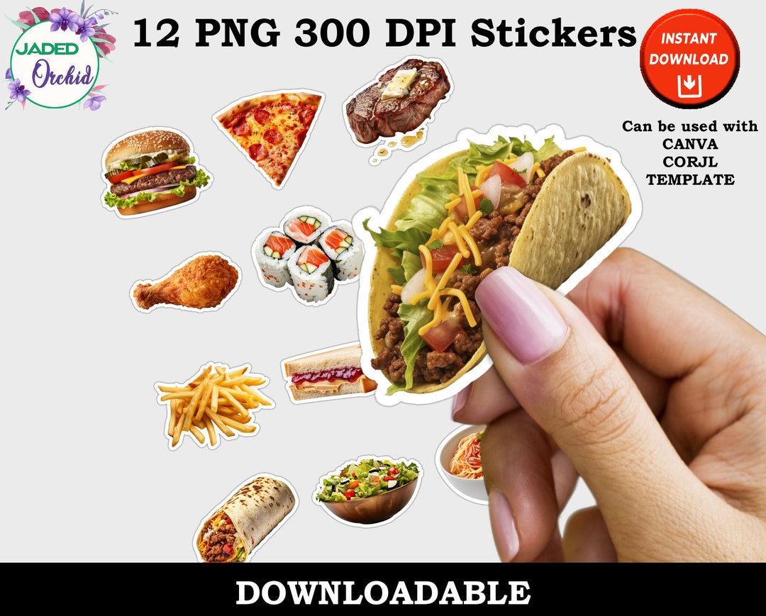 Printable Food Stickers, 12 Different PNG Print and Cut Designs ...