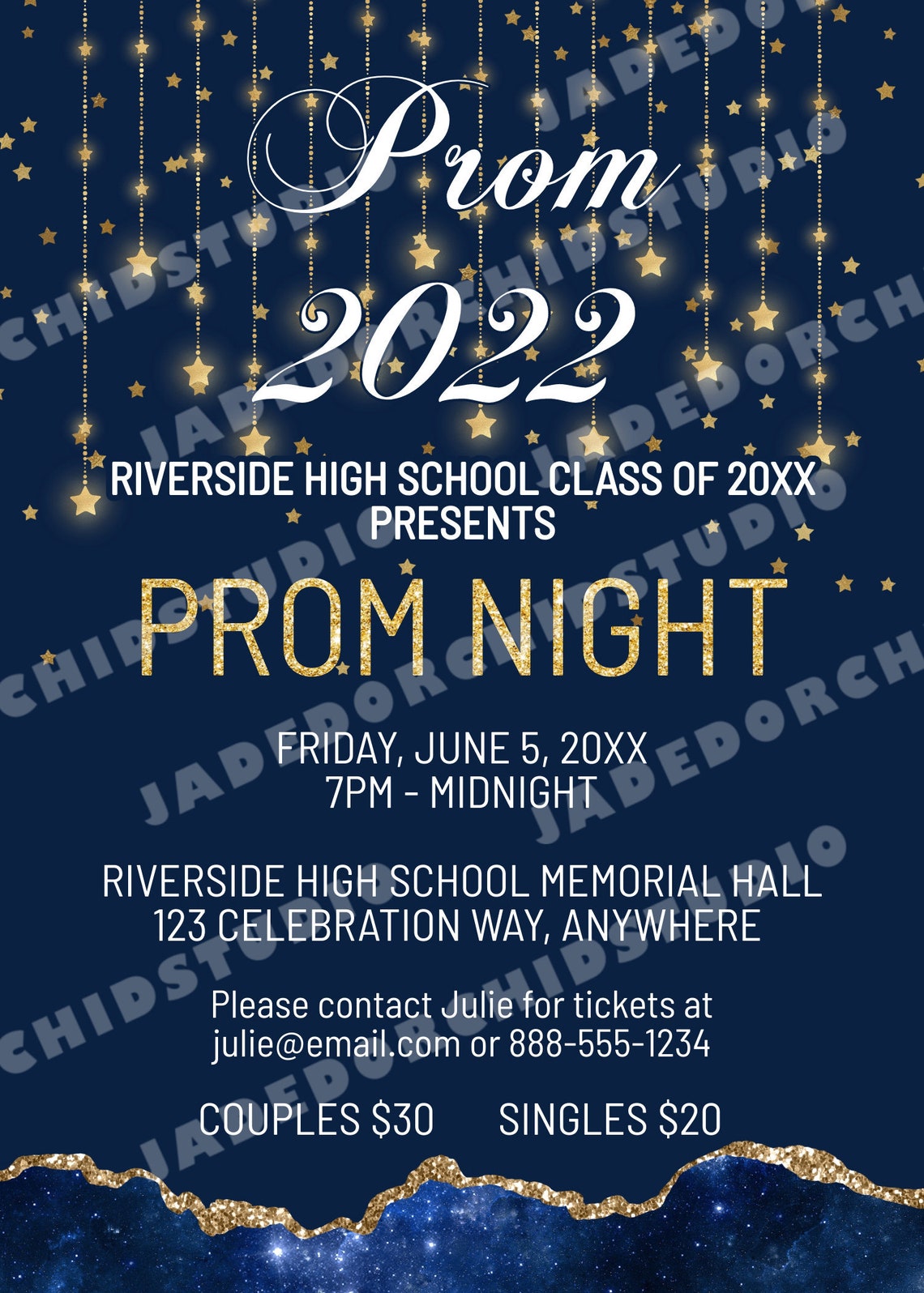 Navy Blue Prom Invite Prom Invitation Senior Prom | Etsy