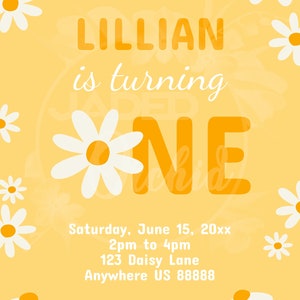 Editable Daisy First Birthday Invitation, Retro Daisy Birthday Invite ...