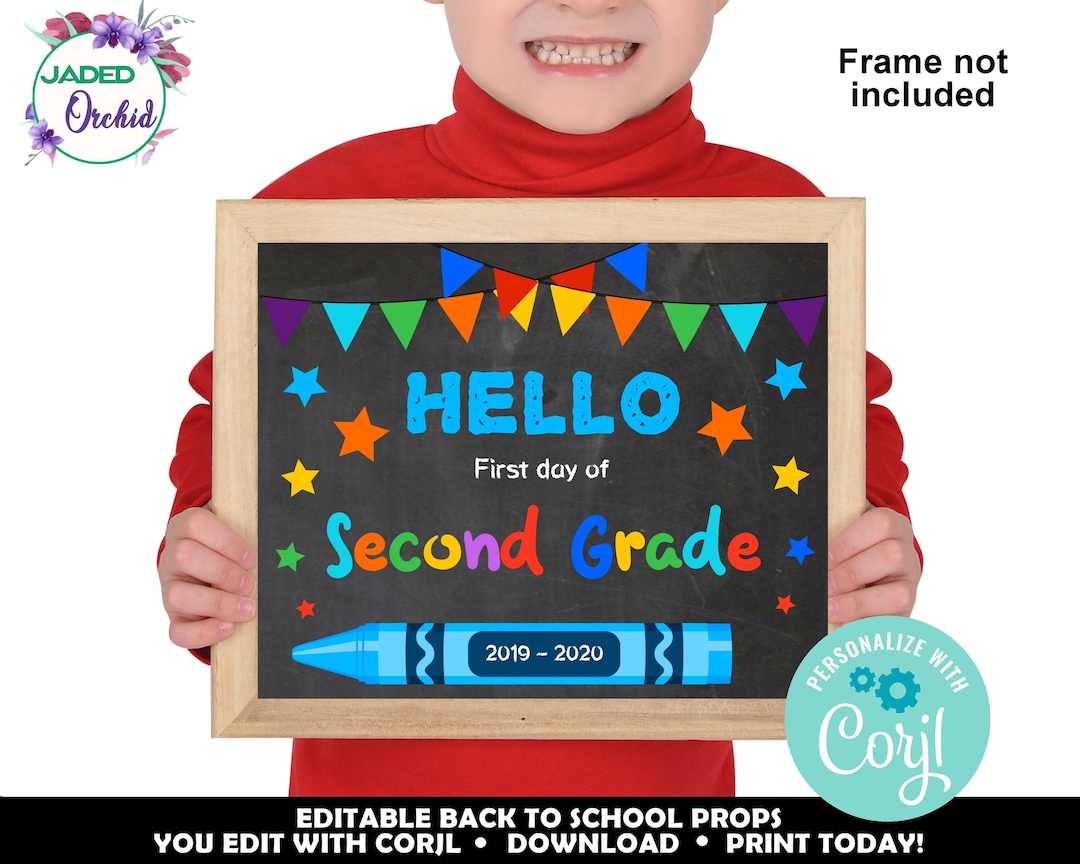 Boys Second Grade Back to School Sign, First Day of Second Grade ...