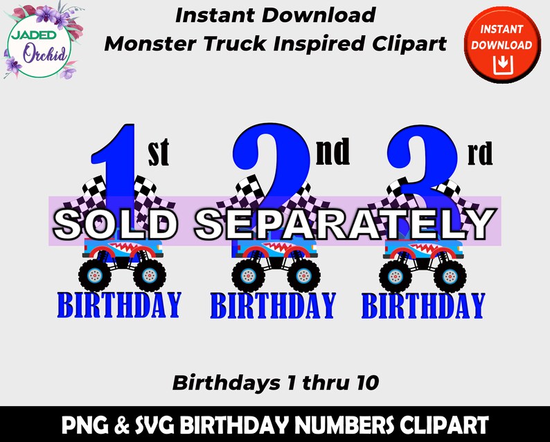 Red Monster Truck Birthday Numbers Clipart Monster Truck - Etsy