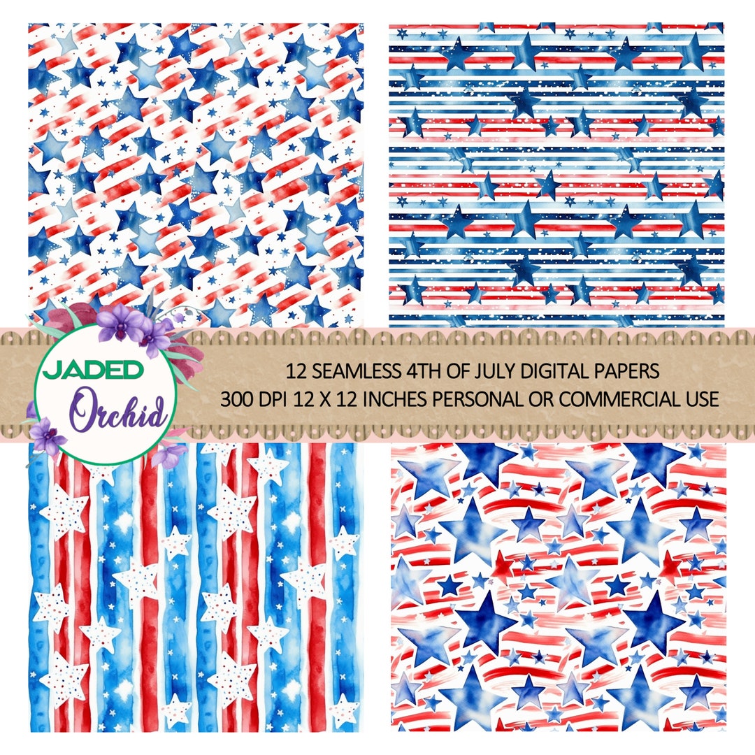 Watercolor 4th of July Background Paper, Red, White and Blue Seamless ...
