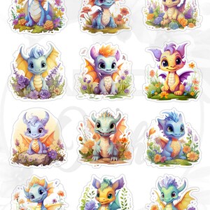 Dragon Sticker Sheet Print and Cut Digital PNG, 12 Different Designs ...