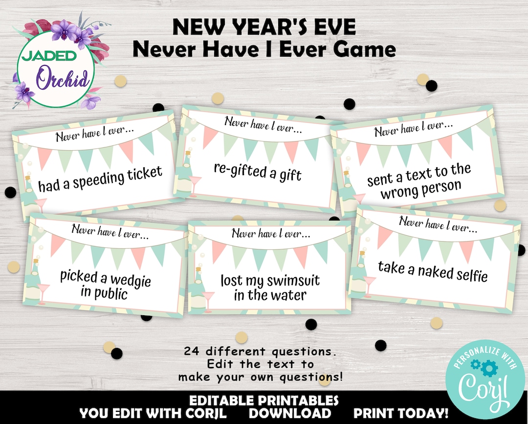 Personalized Never Have I Ever Game, New Year Eve Party Game, New Years ...