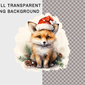 Digital Watercolor Christmas Fox Clipart, Woodland Creature Clipart ...