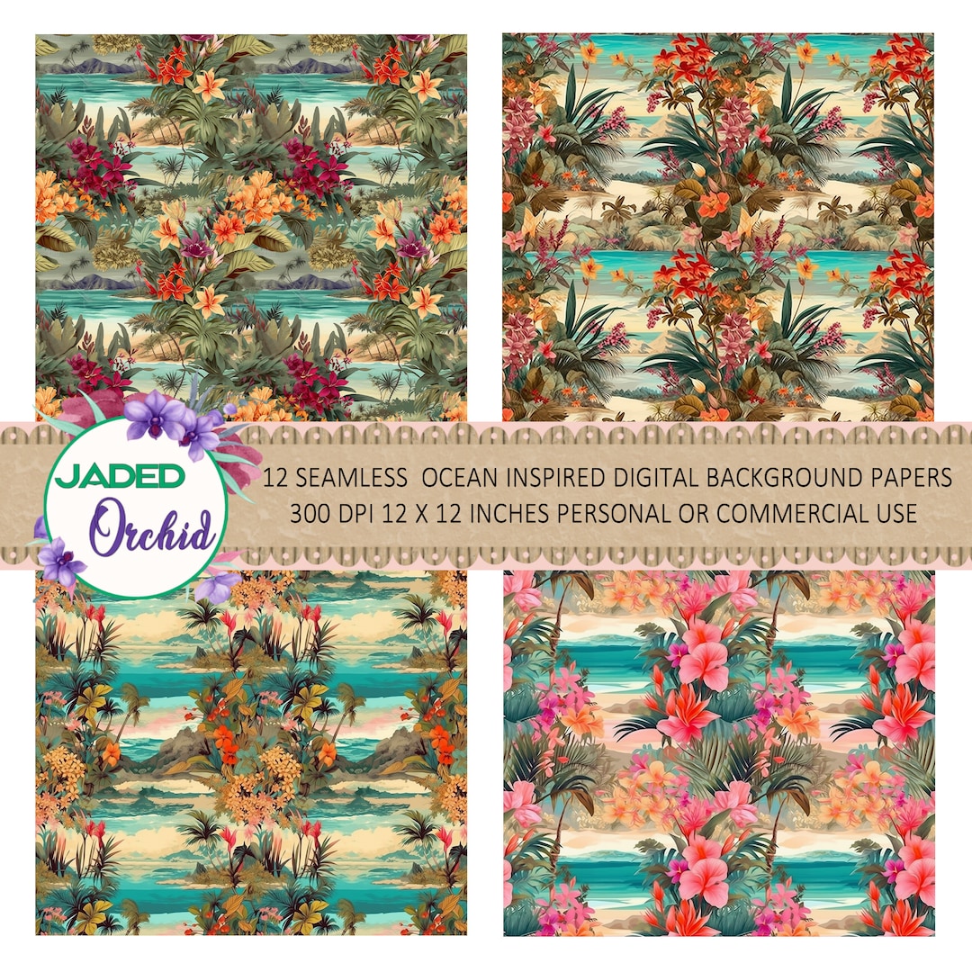 Printable Tropical Beach Seamless Background Paper, Tropical Background ...