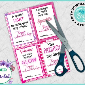 Valentine's Day Glow Stick Tags, Glow Stick Favor Tags, Valentines Day ...