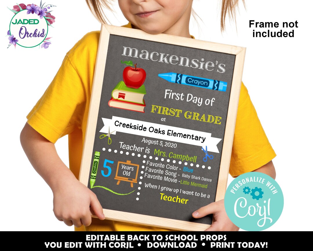 EDITABLE Back to School Photo Prop Chalkboard Back to School First Day ...