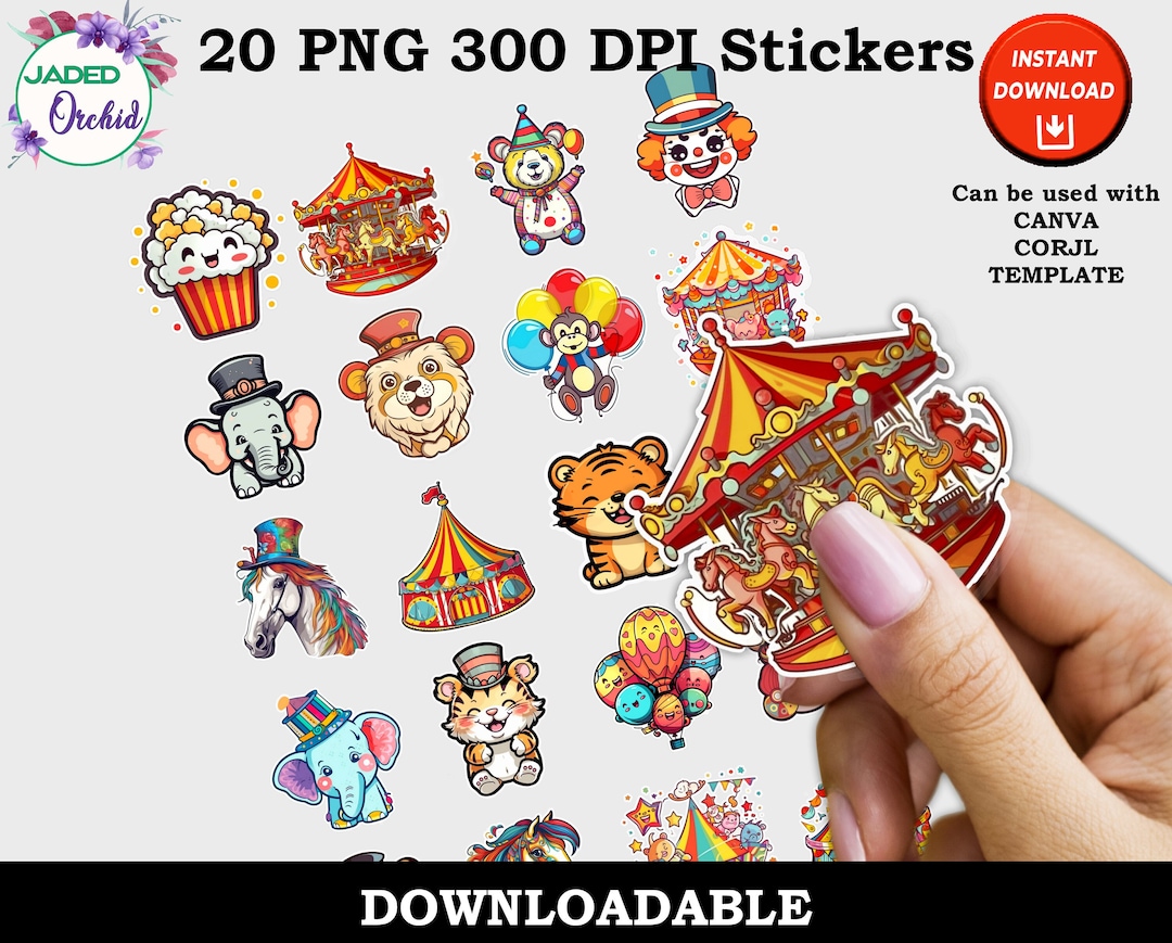 Circus Stickers, AI Art Generated Carnival Print and Cut Digital PNG ...