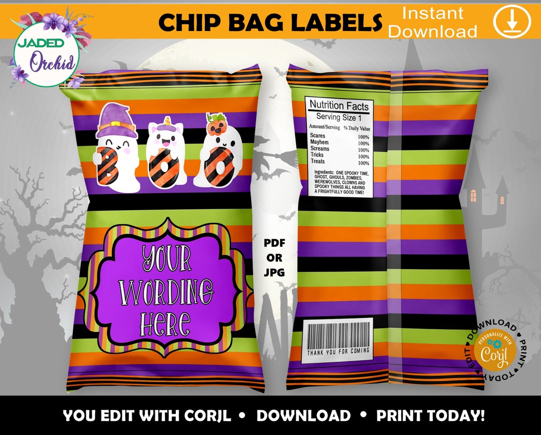 Ghost Halloween Party Favor Printable Halloween Chip Bag - Etsy