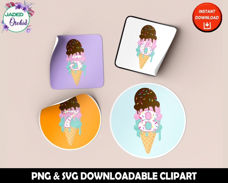 Ice Cream Cone Clipart Ice Cream Birthday Clipart Numbers - Etsy