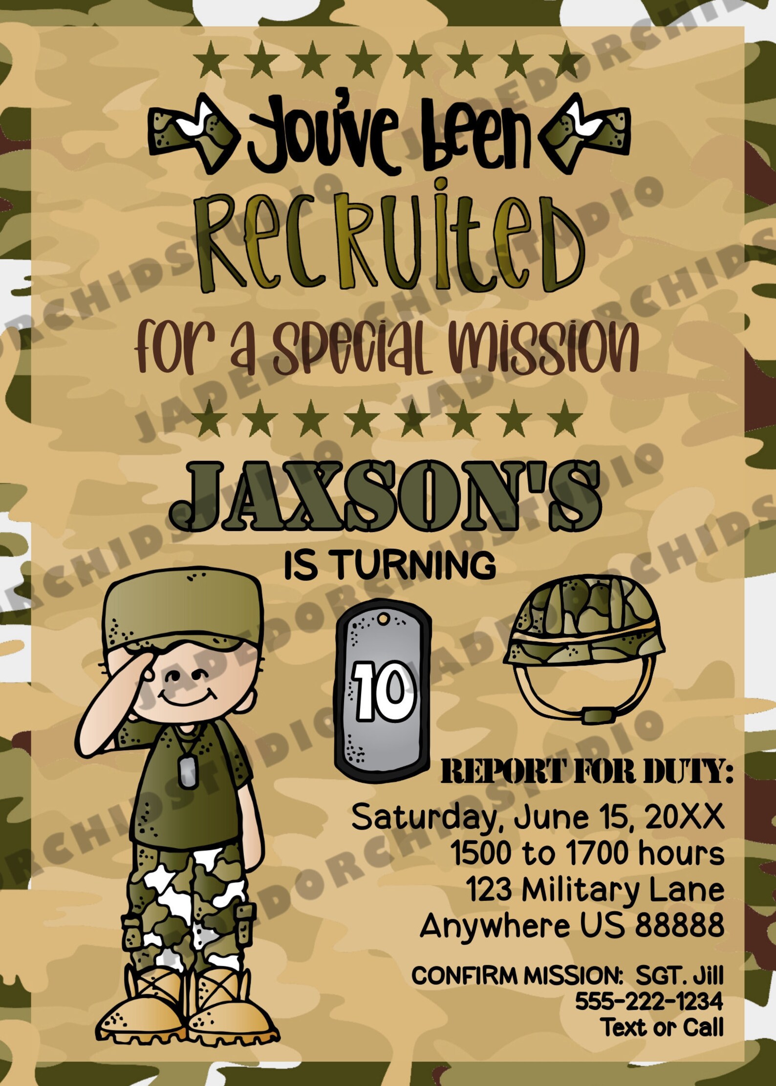 Printable Army Birthday Invite Camo Military Birthday Party - Etsy