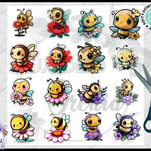 Cute Bees Print and Cut Digital PNG Sticker Sheets 16 - Etsy