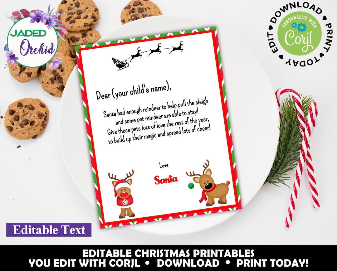 Printable Reindeer Christmas Letter From Santa, Personalized Reindeer ...