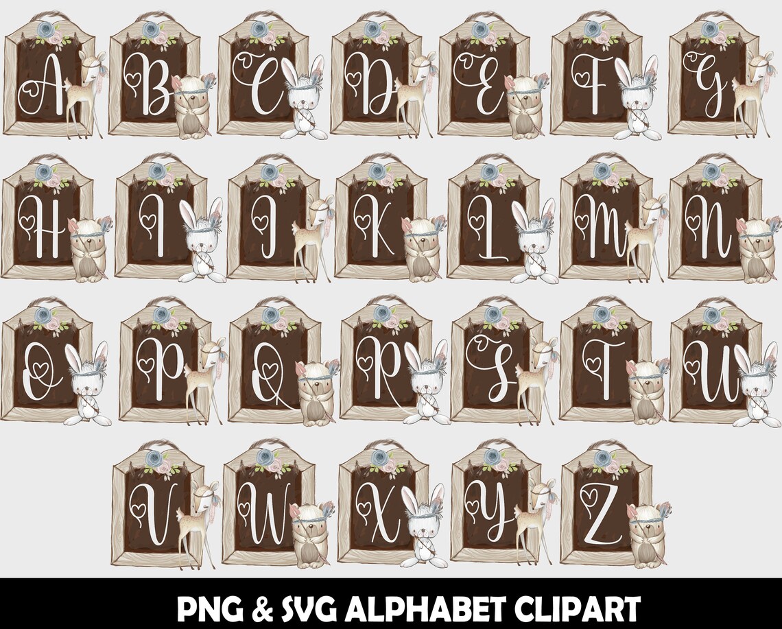 Boho Animal Alphabet Clipart Printable Boho Animal PNG - Etsy