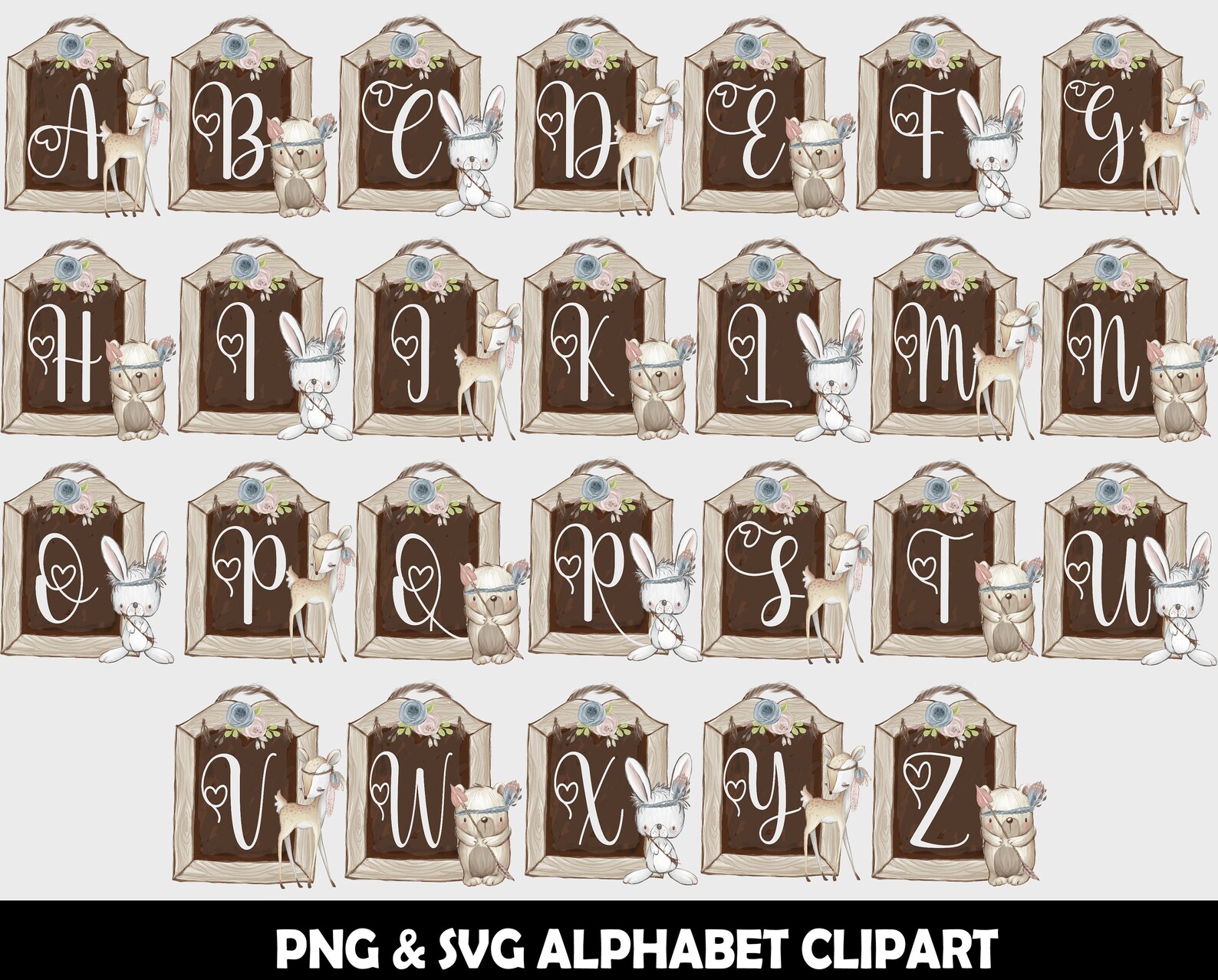 PNG Boho Animal Alphabet Letters Clipart Boho Animal Alphabet - Etsy