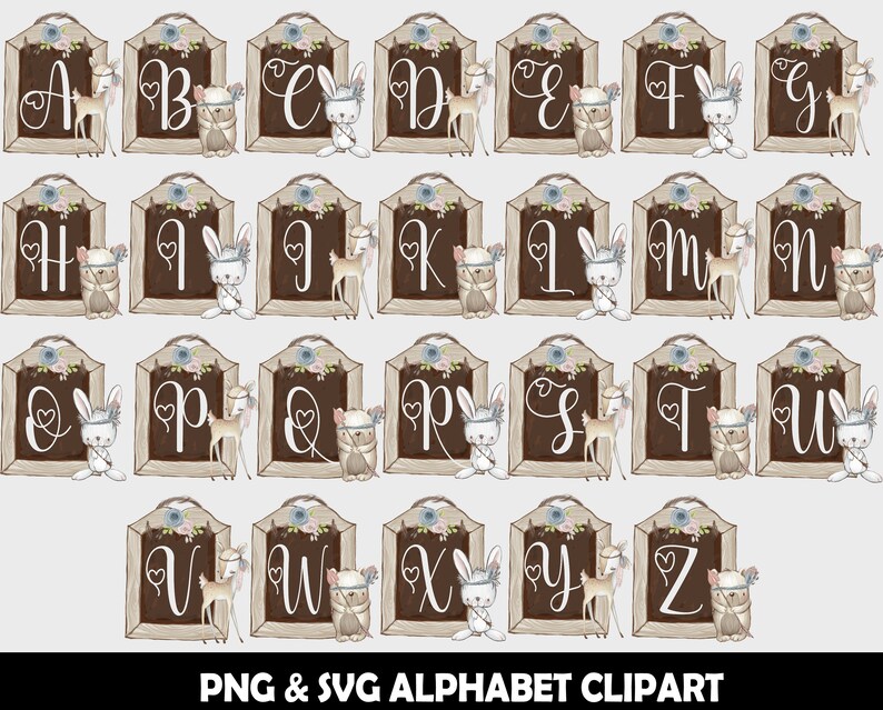 Boho Animal Alphabet SVG Clipart Boho Animal Alphabet Letters - Etsy