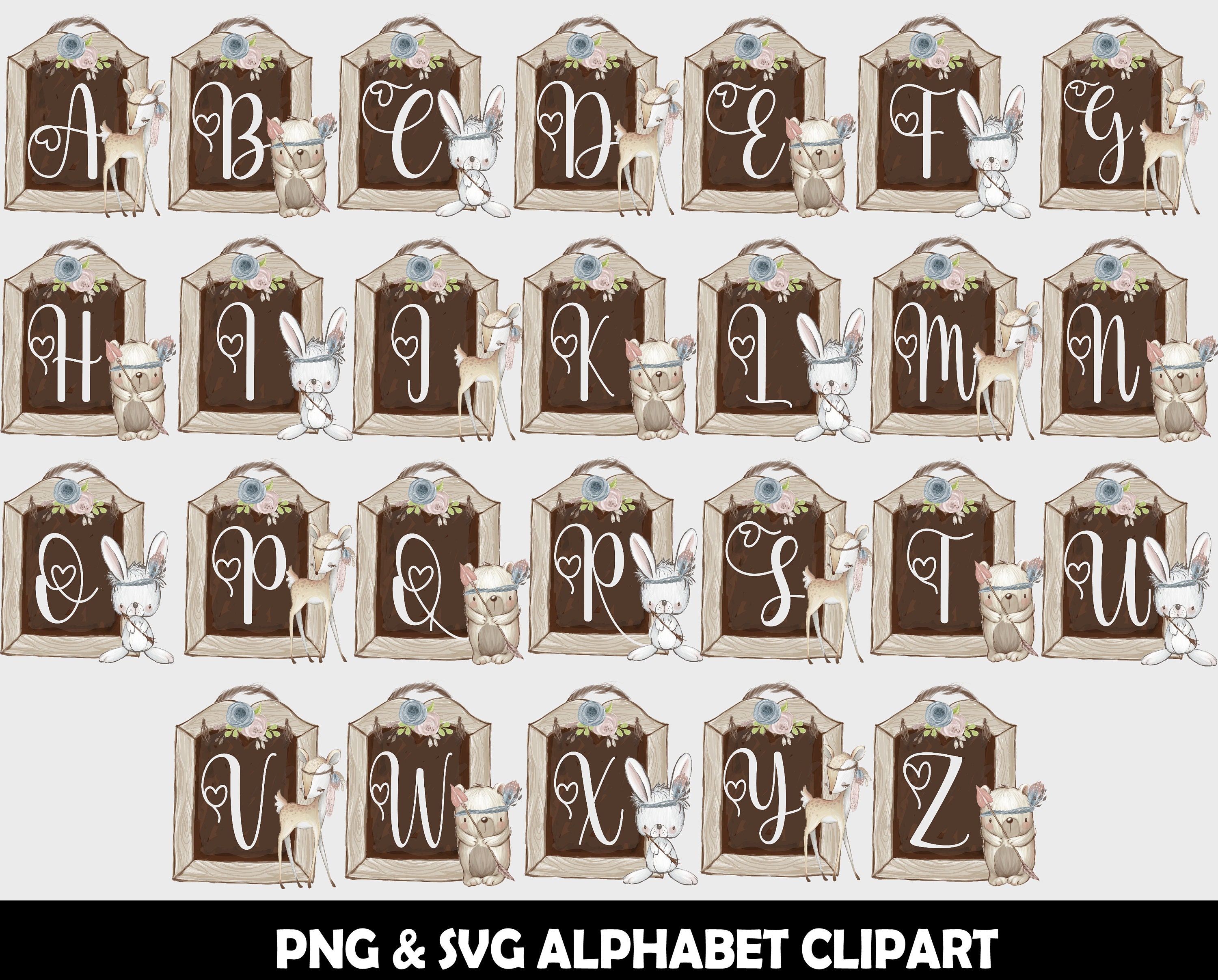 PNG Boho Animal Alphabet Letters Clipart Boho Animal Alphabet - Etsy
