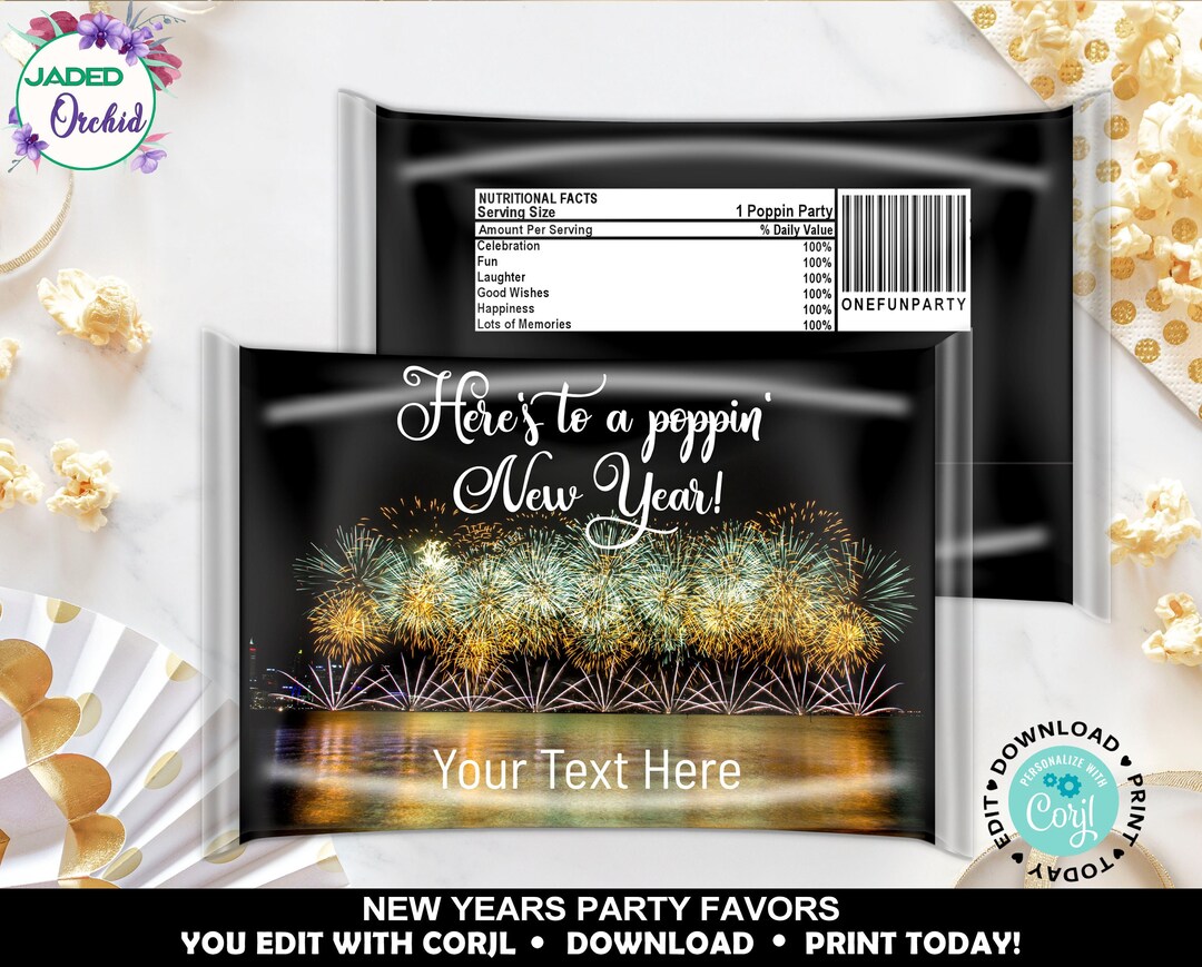 New Year's Eve Party Favor, Happy New Years Popcorn Wrapper, New Year's ...