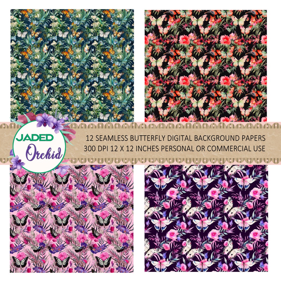 Printable Digital Butterfly Seamless Pattern Paper, Butterfly ...