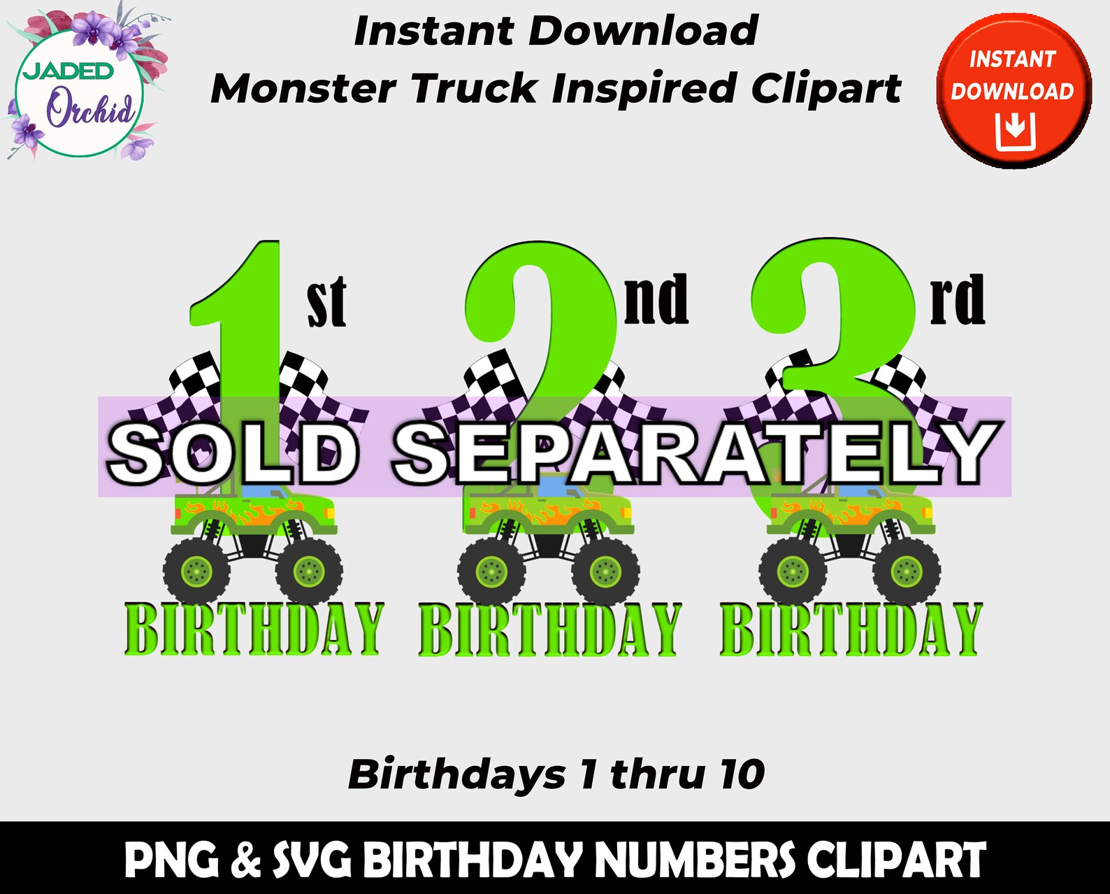 Orange Monster Truck Clipart Monster Truck Birthday Numbers - Etsy