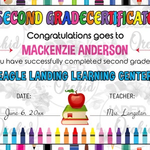 Printable Girls Second Grade Certificate Sign, Second Grade Graduation ...
