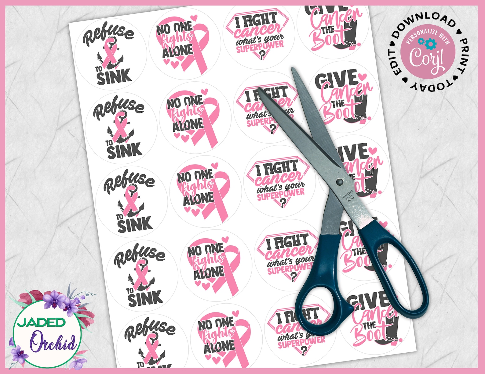 Printable Breast Cancer Cupcake Topper Breast Cancer Survivor Pink ...