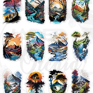 Digital Mountain Landscape Print and Cut Digital PNG Sticker Sheets ...