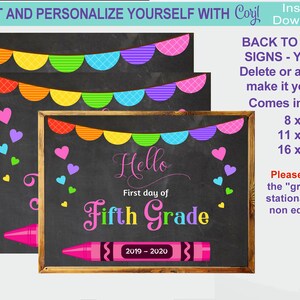 Hello Fifth Grade Sign, First Day of Fifth Grade, Printable First Day ...
