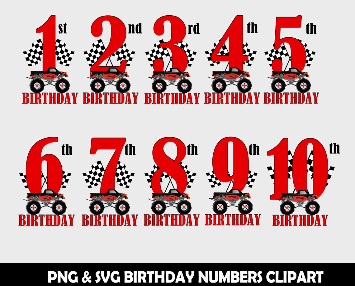 Red Monster Truck Birthday Numbers Clipart Monster Truck - Etsy