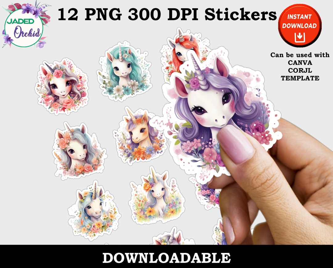 Adorable Unicorn Sticker, Unicorn Print and Cut Digital PNG Sticker ...