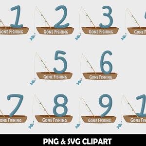 Fishing Birthday Numbers, Boys Fishing Clipart, Fishing Birthday Ages ...