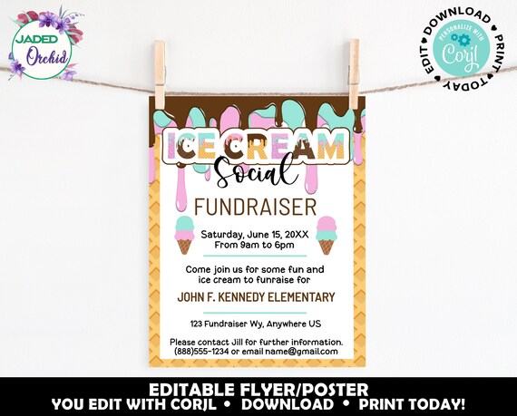 Printable Ice Cream Social Fundraiser Flyer Ice Cream - Etsy