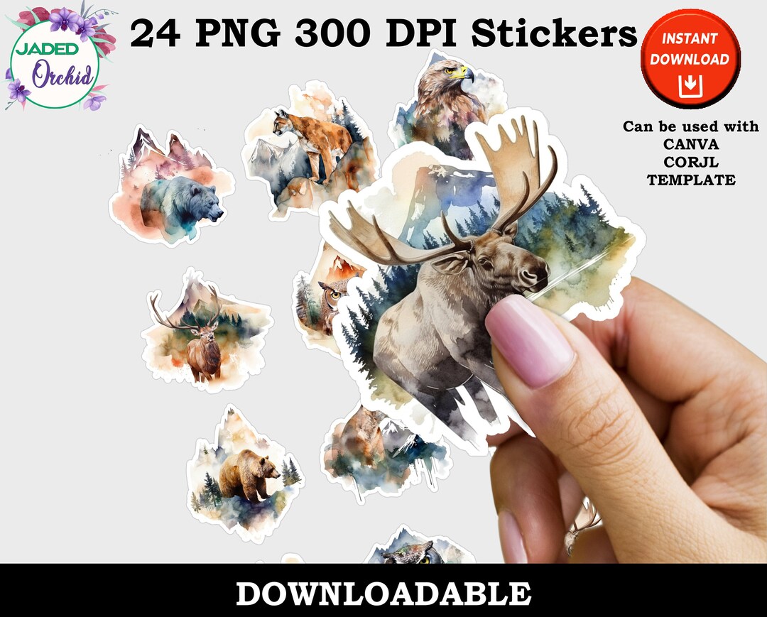 Animal Inspired Print and Cut Digital PNG Sticker Sheets, Double ...