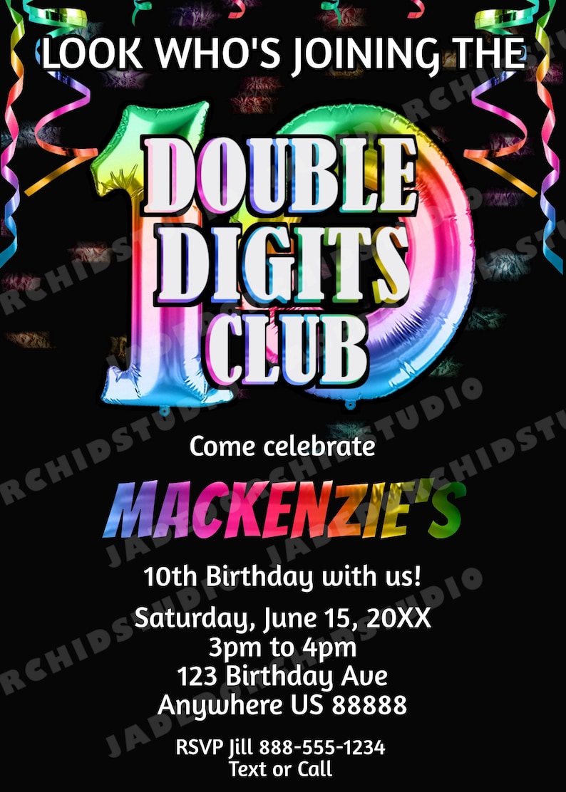 Printable Double Digits Birthday Invitation 10th Birthday | Etsy