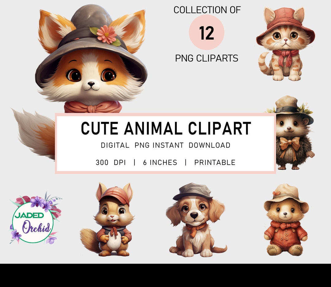 Printable Cute Animal Digital Clipart, Animal Clipart, Animal ...